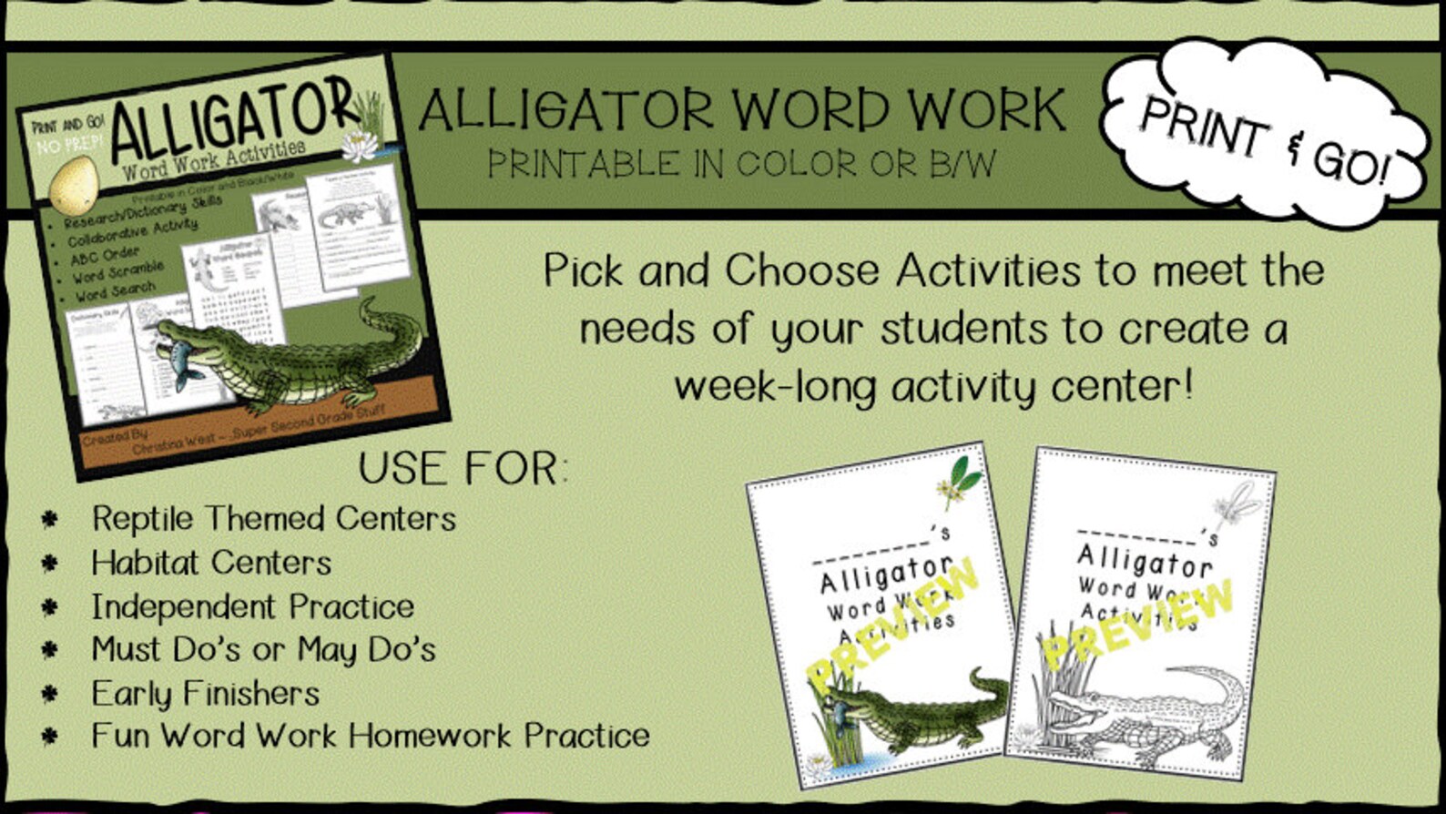 Alligator Themed Word Activities | 1st – 3rd | Homeschool | Printable ...