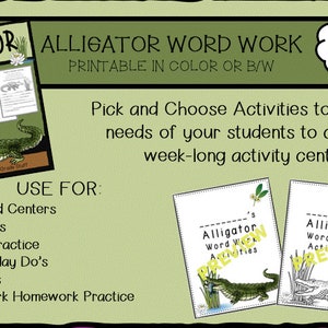 Alligator Themed Word Activities 1st 3rd Homeschool Printable ...