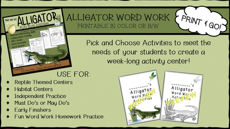 Alligator Themed Word Activities 1st 3rd Homeschool Printable ...