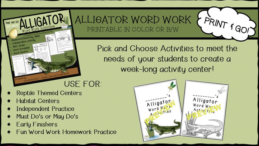 Alligator Themed Word Activities 1st 3rd Homeschool Printable ...