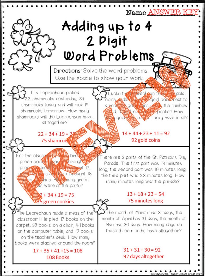 Adding up to 4 Two Digit Numbers | St. Patrick's Day| Addition| 1st ...