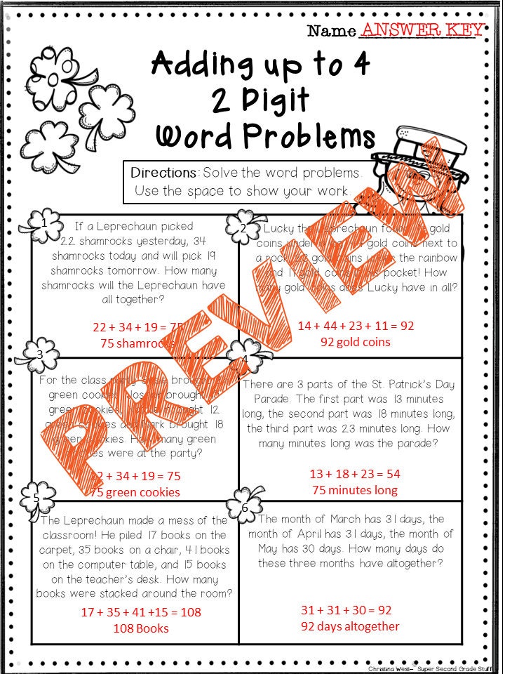 Adding up to 4 Two Digit Numbers | St. Patrick's Day| Addition| 1st ...