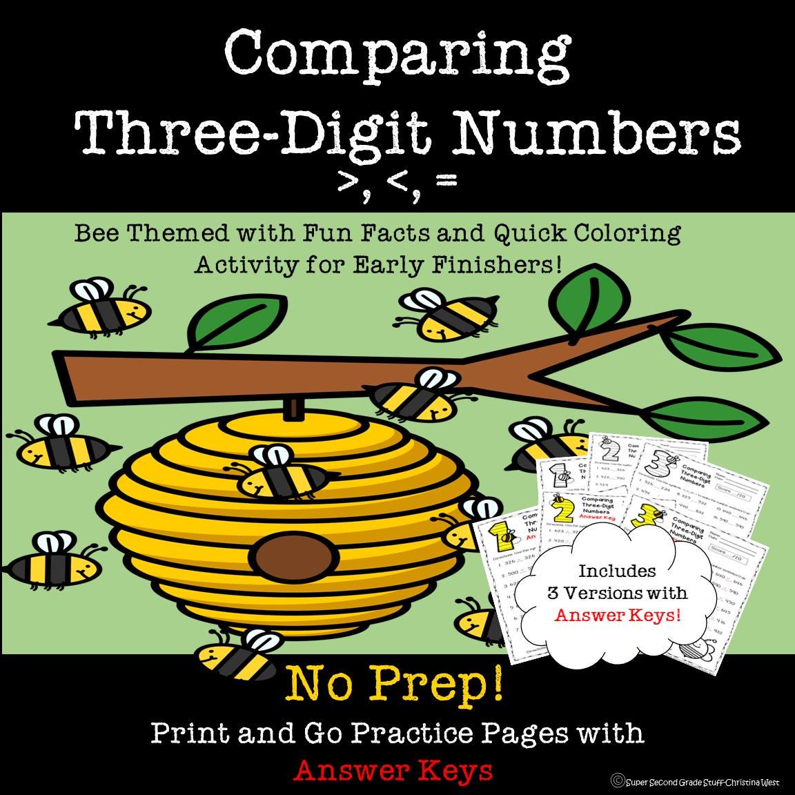 Comparing Three Digit Numbers | Comparison Symbols | Place Value | Bees ...
