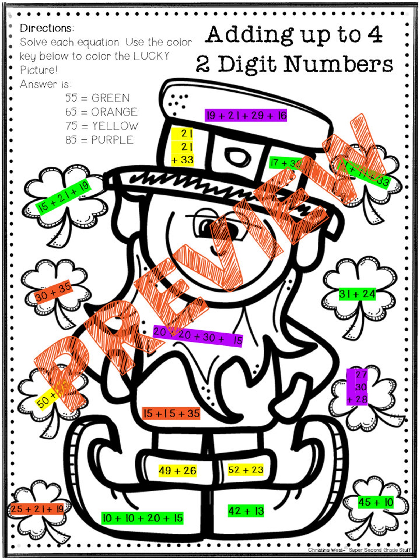 Adding up to 4 Two Digit Numbers | St. Patrick's Day| Addition| 1st ...