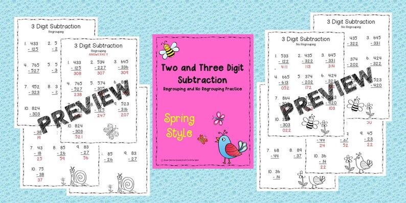 Two and Three Digit Subtraction | Regrouping and No Regrouping | Spring ...