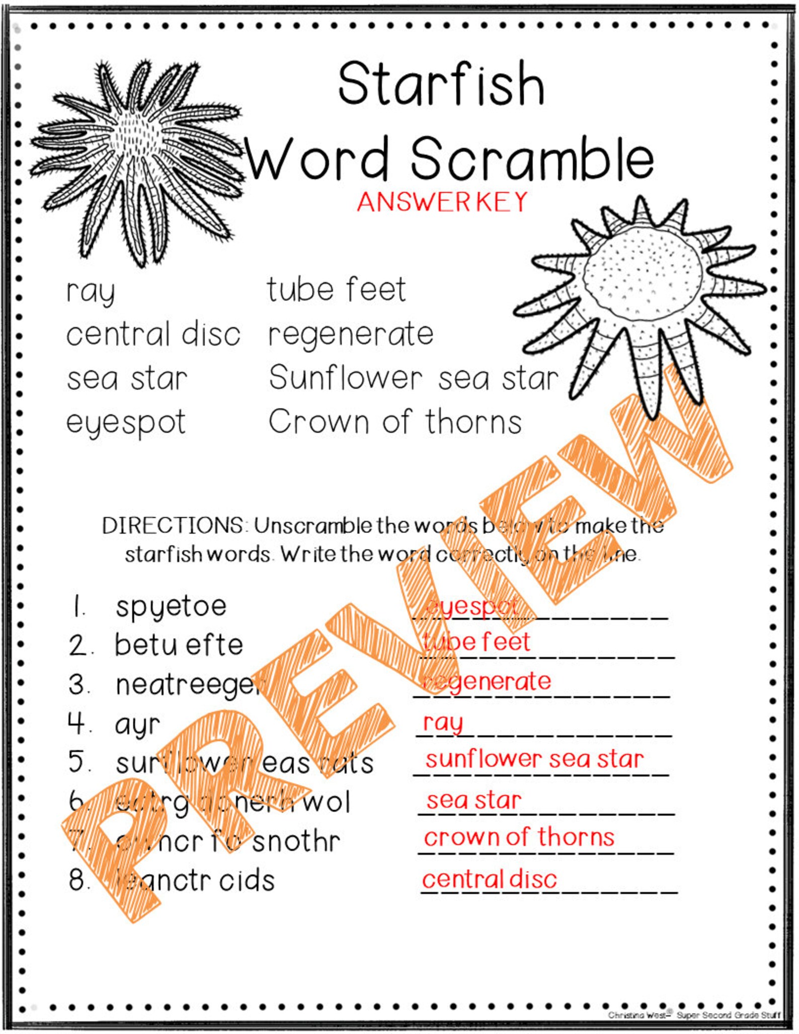 Starfish Themed Word Activities 1st 3rd Homeschool Printable Worksheets ...