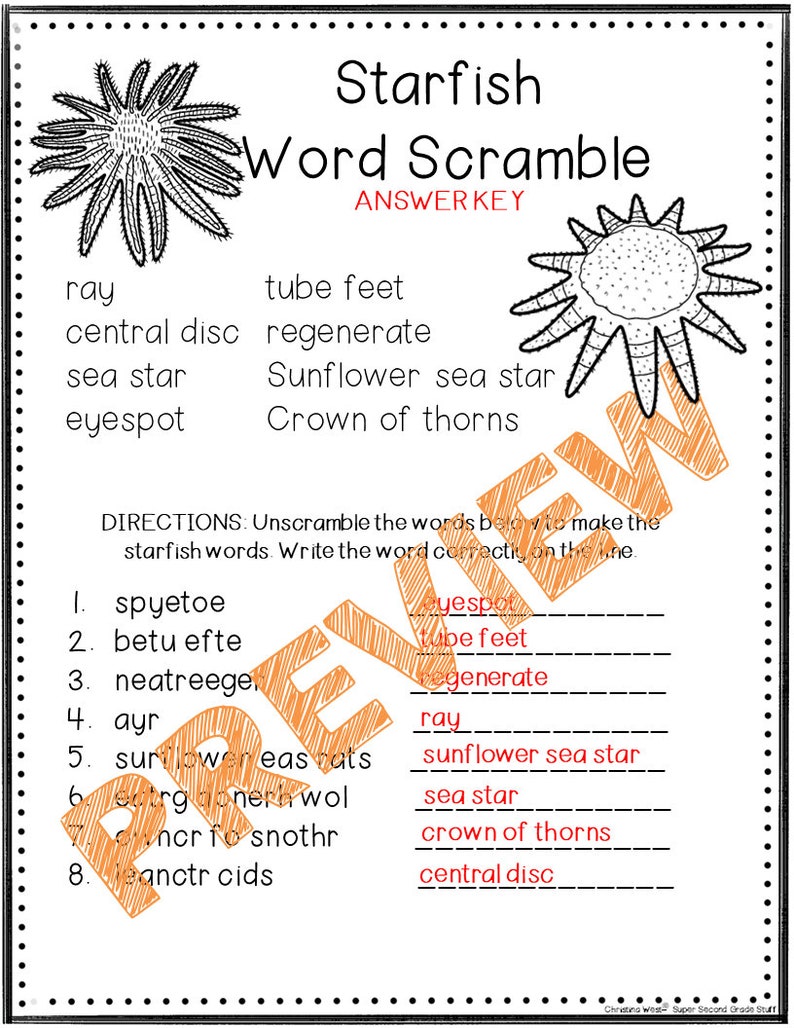 Starfish Themed Word Activities 1st 3rd Homeschool Printable Worksheets ...
