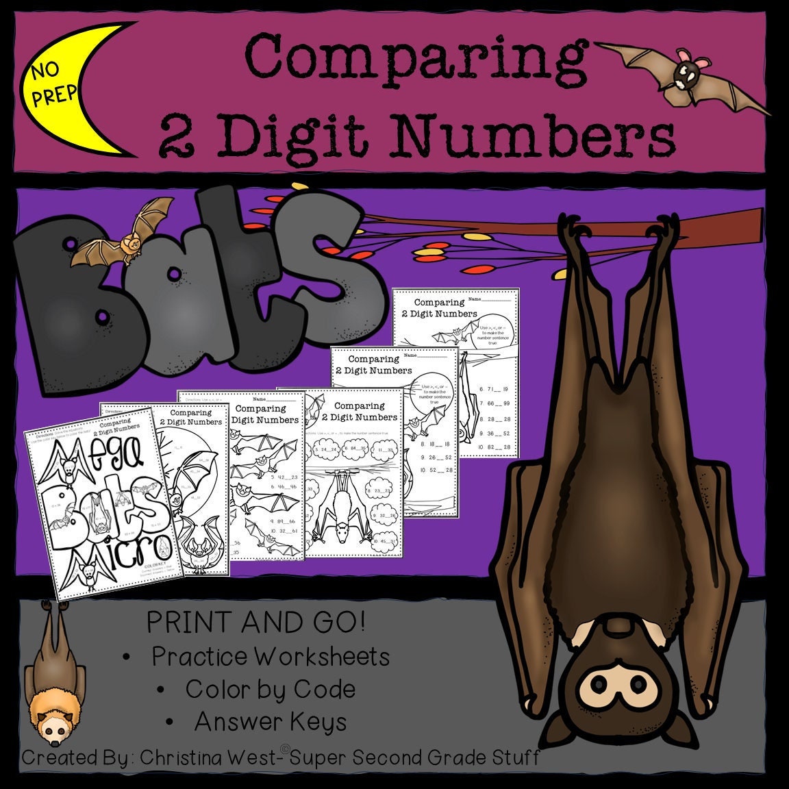 Bat Themed Math Activities | 1st – 3rd | Comparing 2 Digit Numbers ...