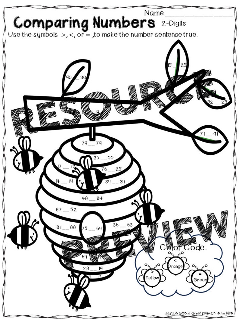 Comparing Two Digit Numbers | Comparison Symbols| Color by Code | Place ...