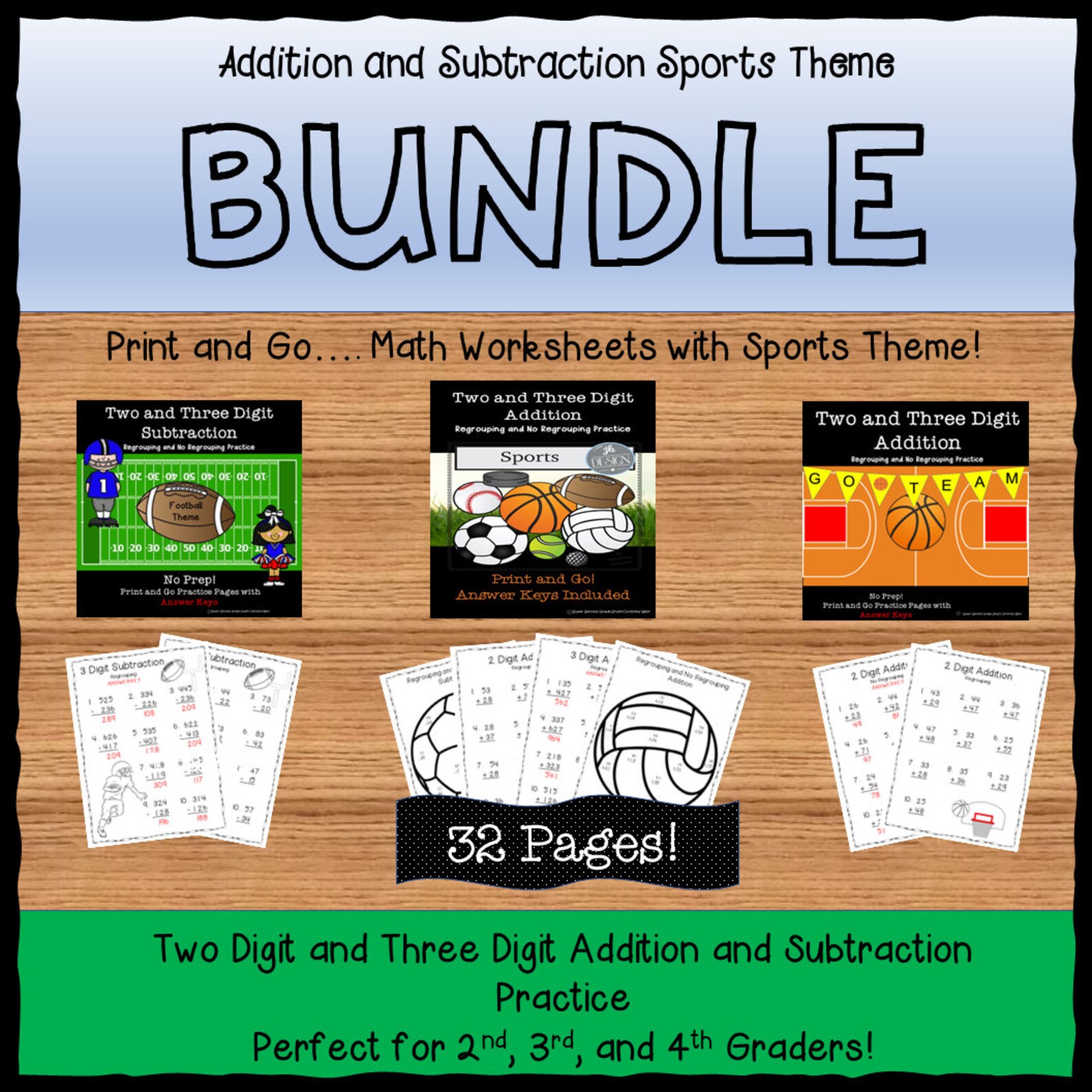 Addition and Subtraction Bundle | Sports Theme | Football | Basketball ...