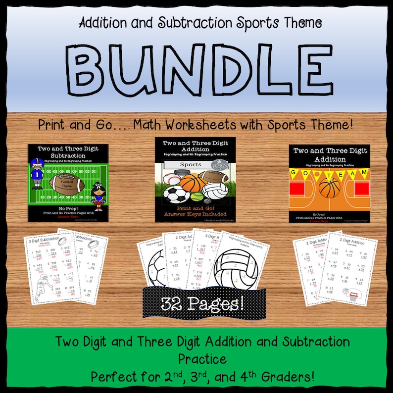 Addition and Subtraction Bundle | Sports Theme | Football | Basketball ...