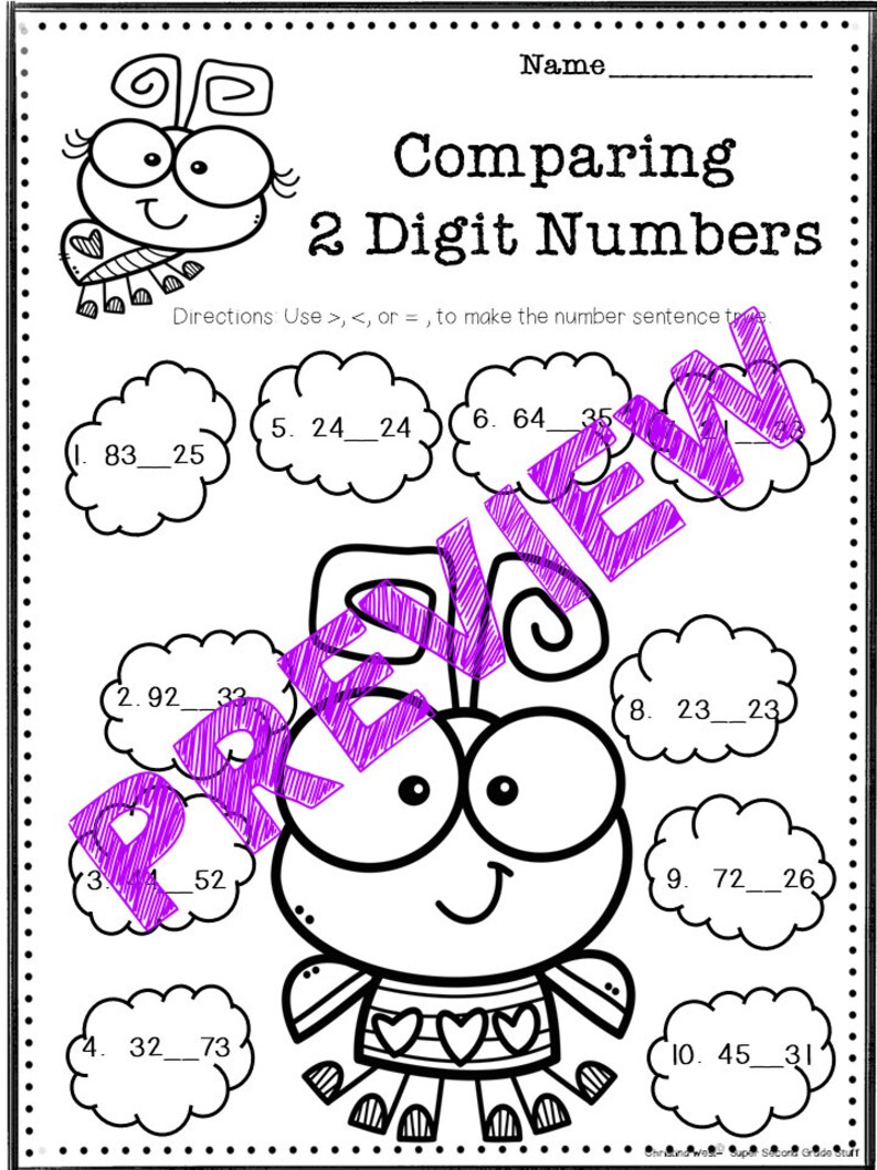 Comparing Two Digit Numbers 1st 4th Valentine's Day Theme Homeschool ...