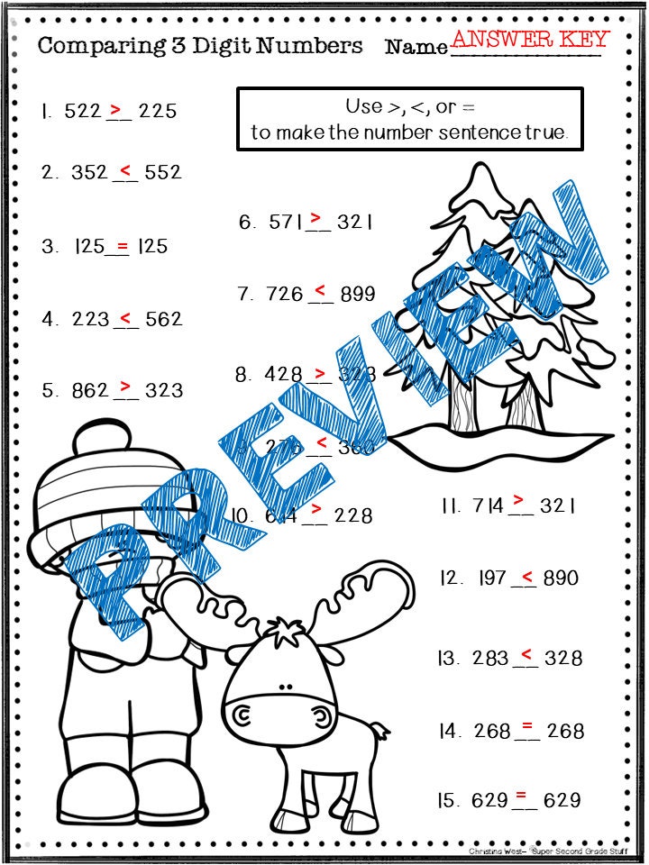 Comparing Three Digit Numbers | 1st – 4th | Winter Theme | Homeschool ...