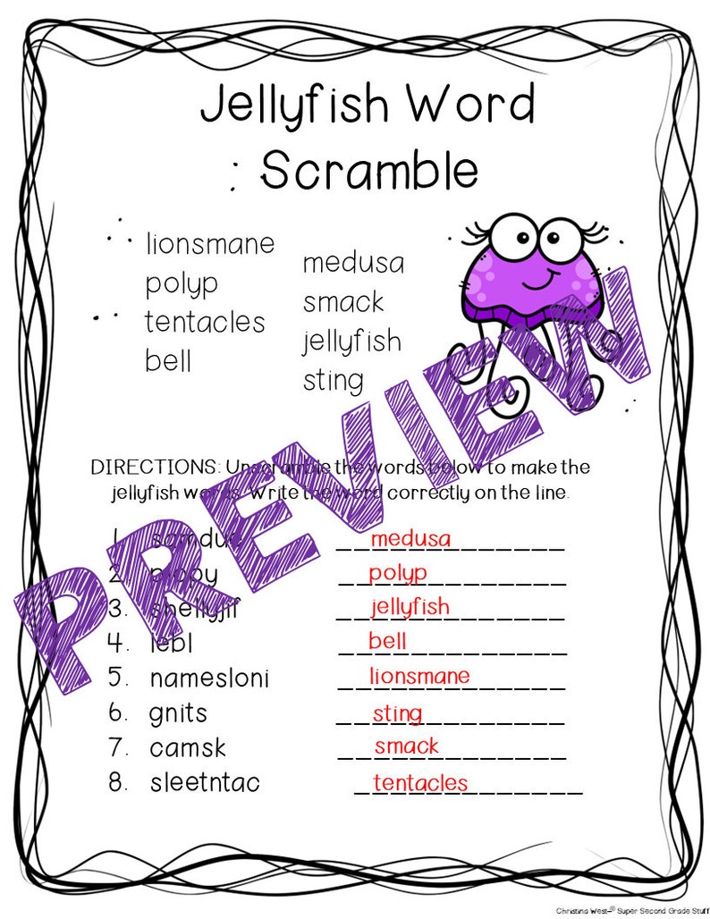 Jellyfish Themed Word Activities | 1st – 3rd | Homeschool | Printable ...