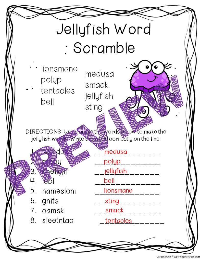 Jellyfish Themed Word Activities | 1st – 3rd | Homeschool | Printable ...