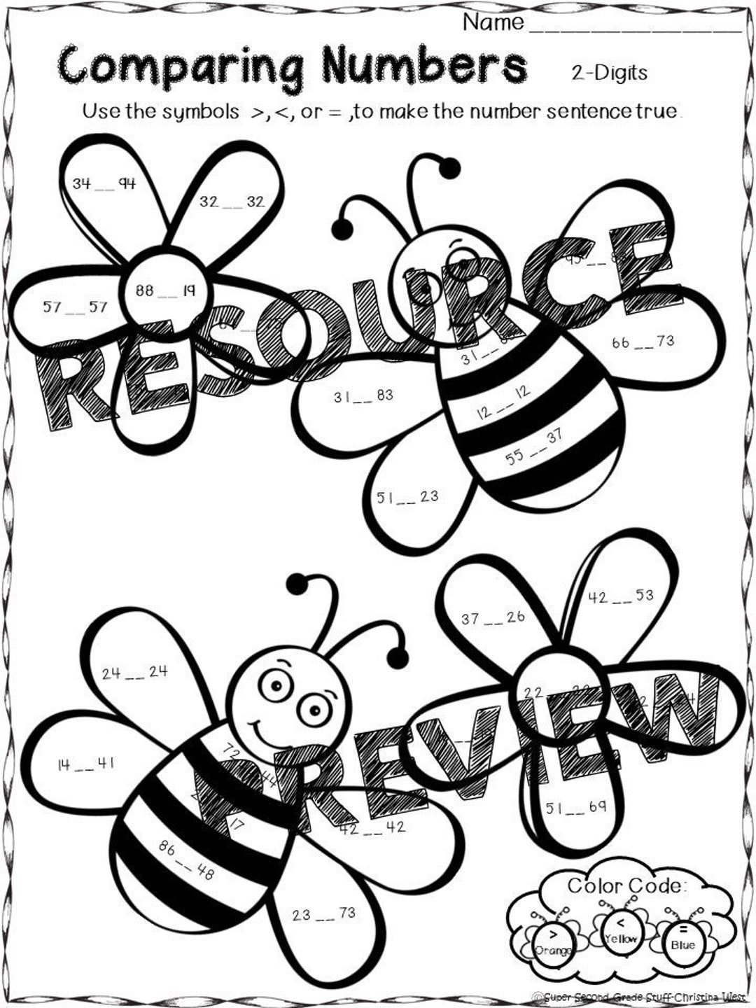 Comparing Two Digit Numbers | Comparison Symbols| Color by Code | Place ...