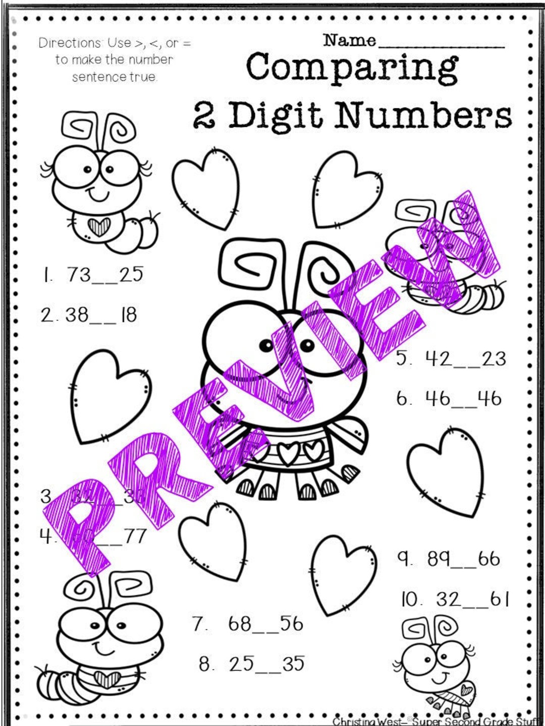 Comparing Two Digit Numbers | 1st – 4th | Valentine's Day Theme ...