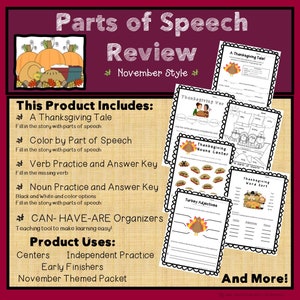 Parts of Speech Practice Worksheets| Thanksgiving| November | 1st – 5th ...