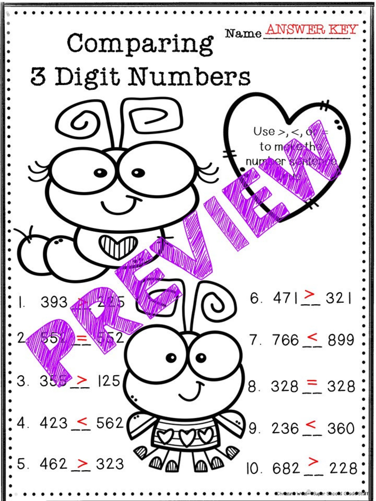 Comparing Three Digit Numbers | 1st – 4th | Valentine's Day Theme ...