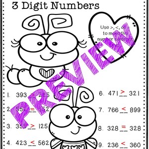 Comparing Three Digit Numbers | 1st – 4th | Valentine's Day Theme ...