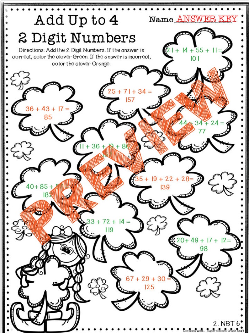 Adding up to 4 Two Digit Numbers | St. Patrick's Day| Addition| 1st ...