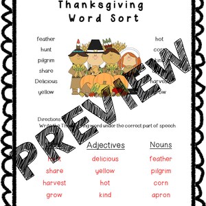 Parts of Speech Practice Worksheets| Thanksgiving| November | 1st – 5th ...