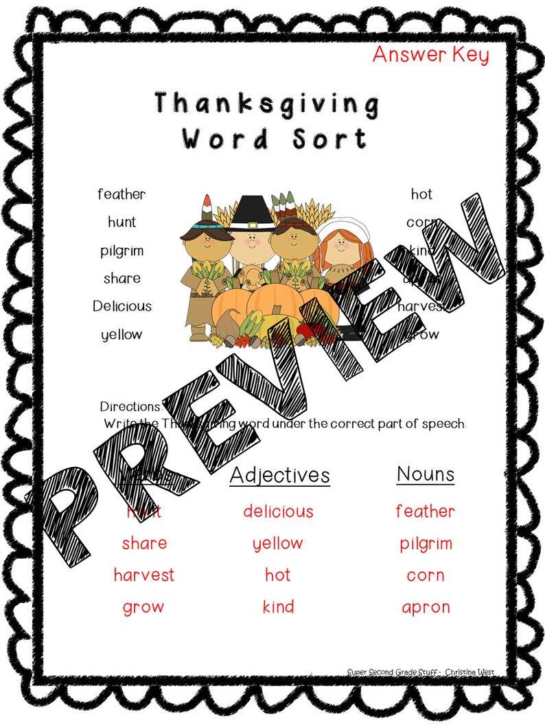 Parts of Speech Practice Worksheets| Thanksgiving| November | 1st – 5th ...