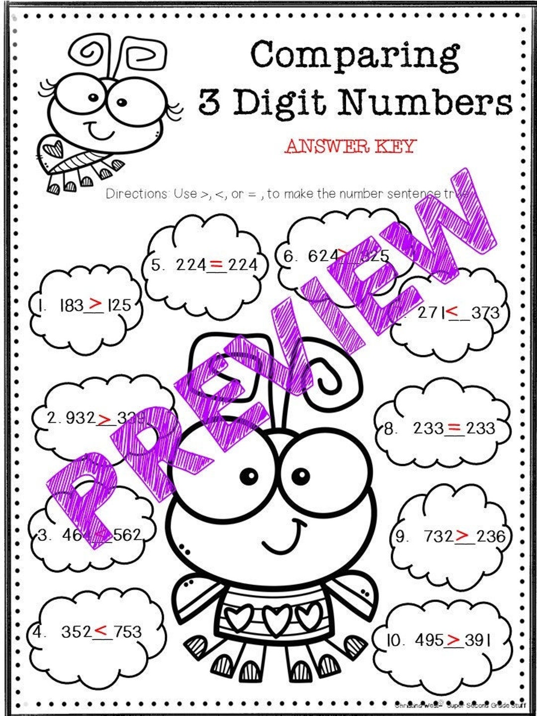 Comparing Three Digit Numbers | 1st – 4th | Valentine's Day Theme ...