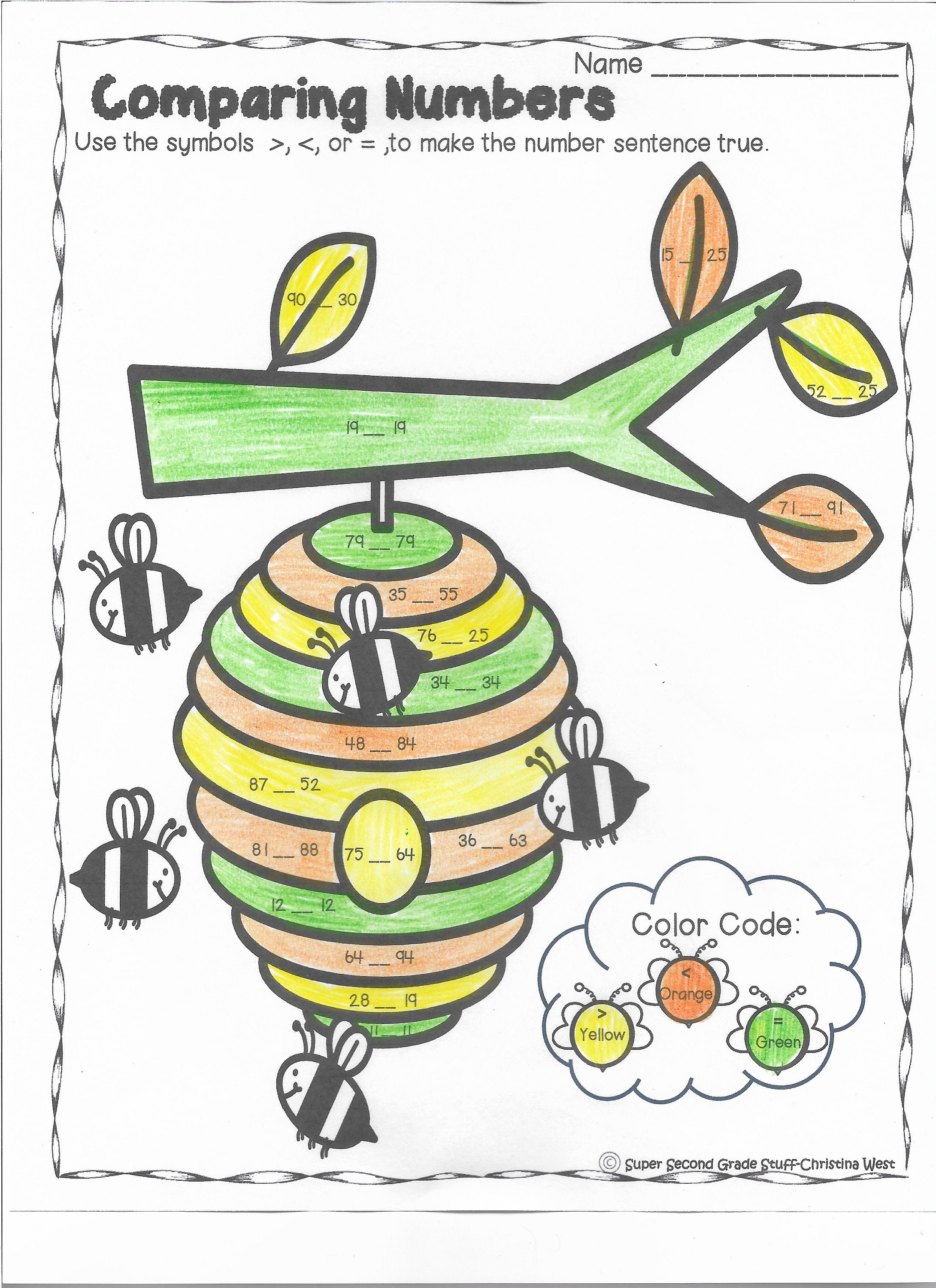 Comparing Two Digit Numbers Comparison Symbols Color by Code Place ...