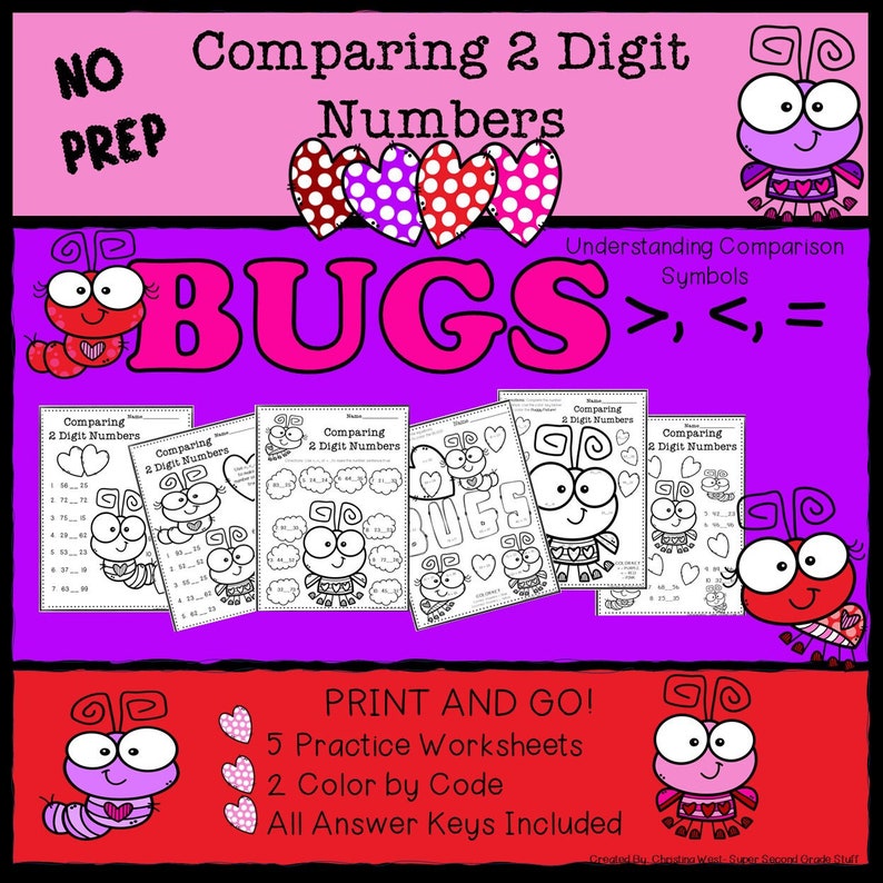 Comparing Two Digit Numbers 1st 4th Valentine's Day Theme Homeschool ...