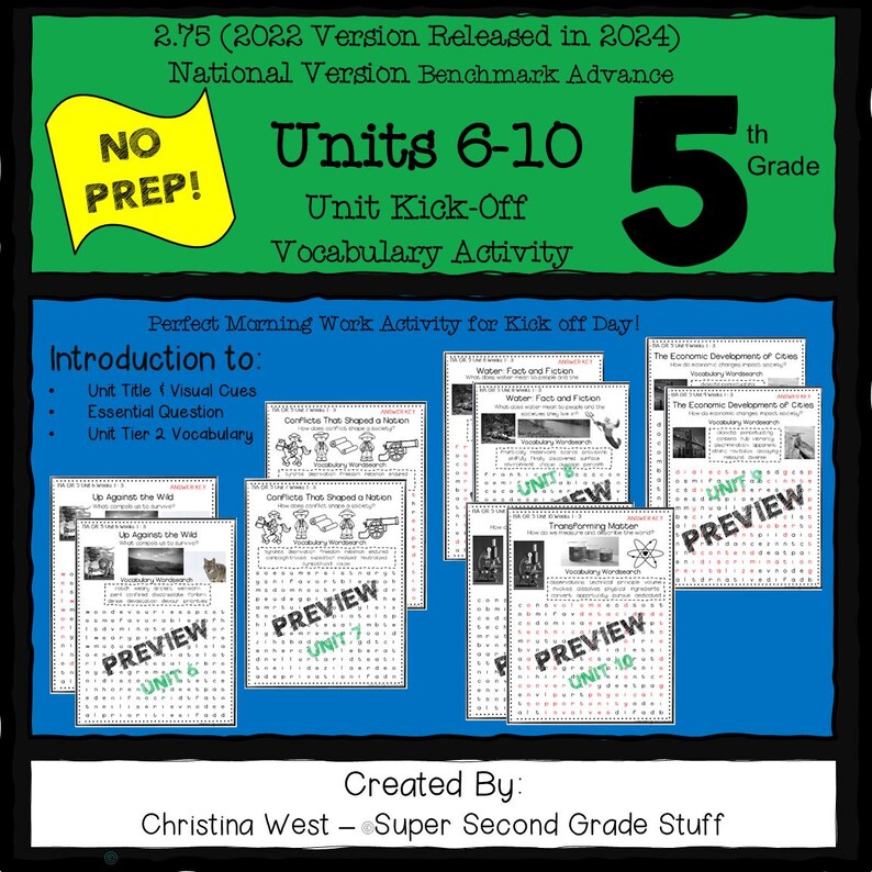 Benchmark Advance 2022 2.75| 5th Grade Units 1 - 10: Activities for ...