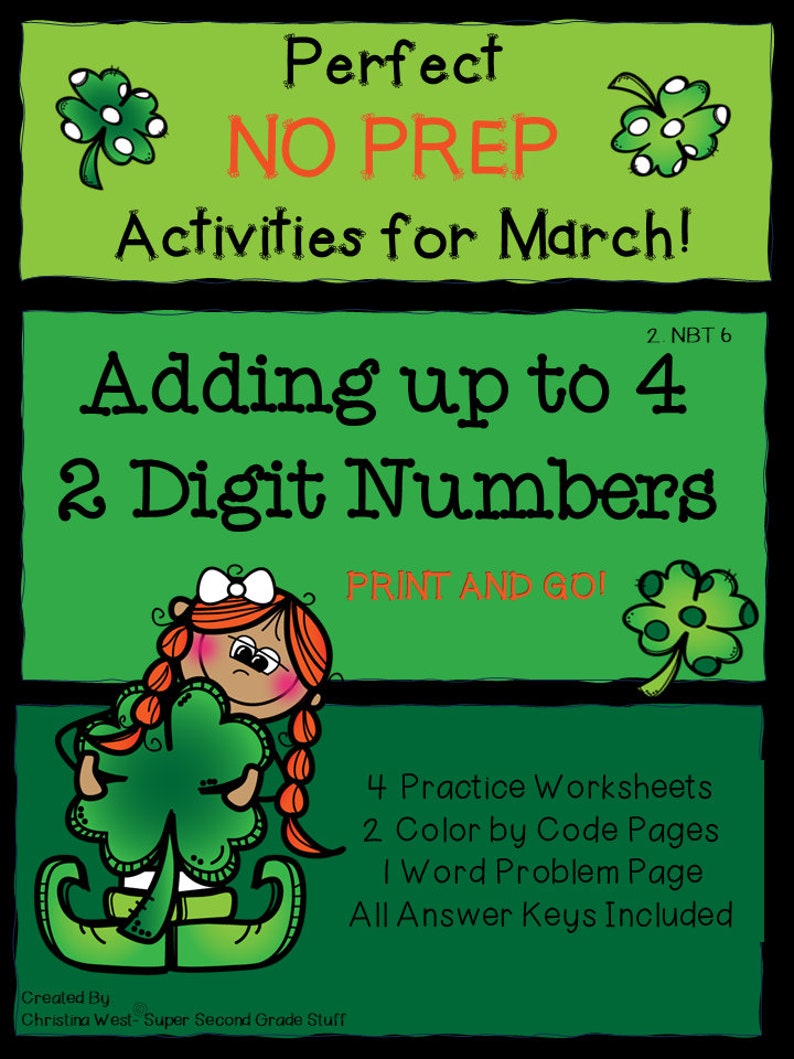 Adding up to 4 Two Digit Numbers | St. Patrick's Day| Addition| 1st ...