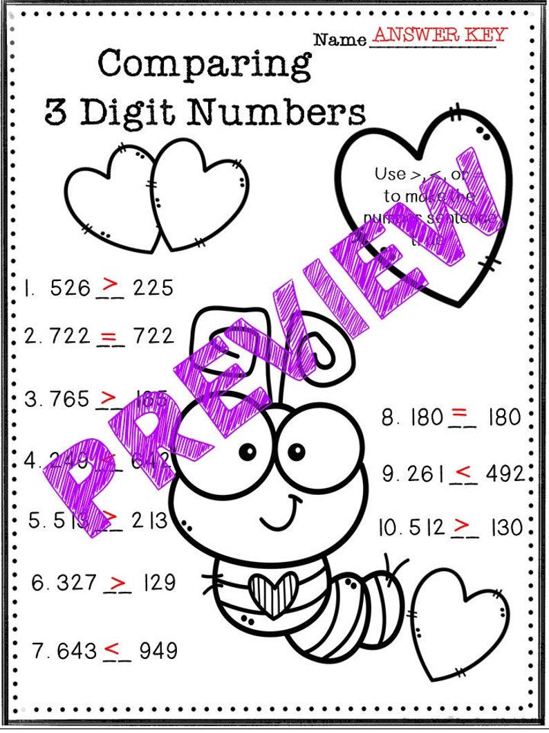 Comparing Three Digit Numbers | 1st – 4th | Valentine's Day Theme ...