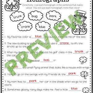 Homophones and Homographs Activities | 1st – 4th | St. Patrick's Day ...
