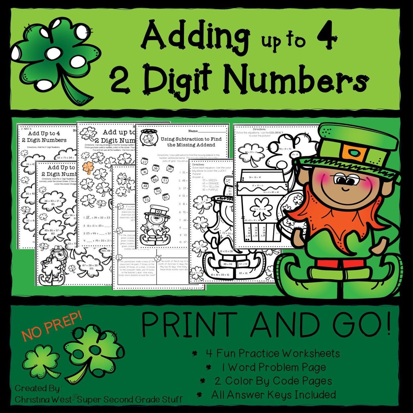Adding up to 4 Two Digit Numbers | St. Patrick's Day| Addition| 1st ...