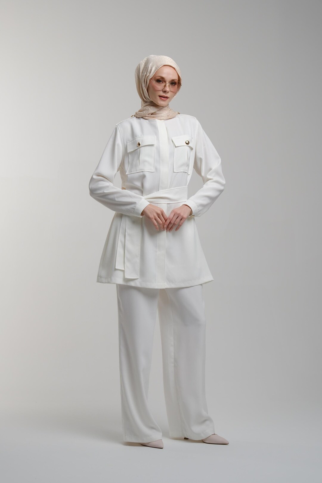 Eternal Grace White Modest Suit for Muslim Women Elegant Hijab Fashion ...