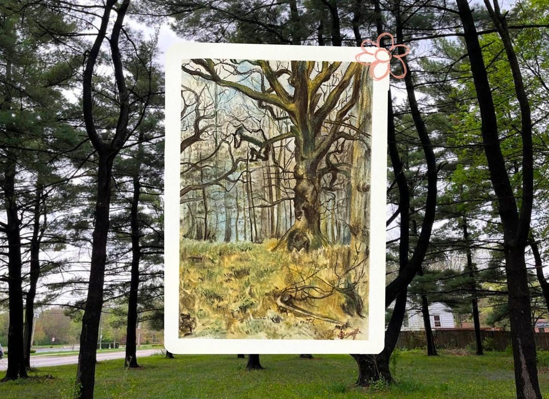 Ancient Oak Tree Pastel Drawing – Forest Landscape Art - Etsy