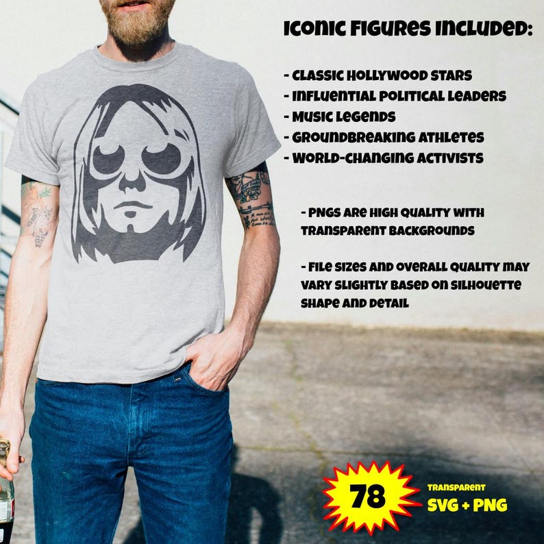 78 Iconic Celebrity Silhouette Clip Art Bundle • PNG + SVG • Hollywood ...