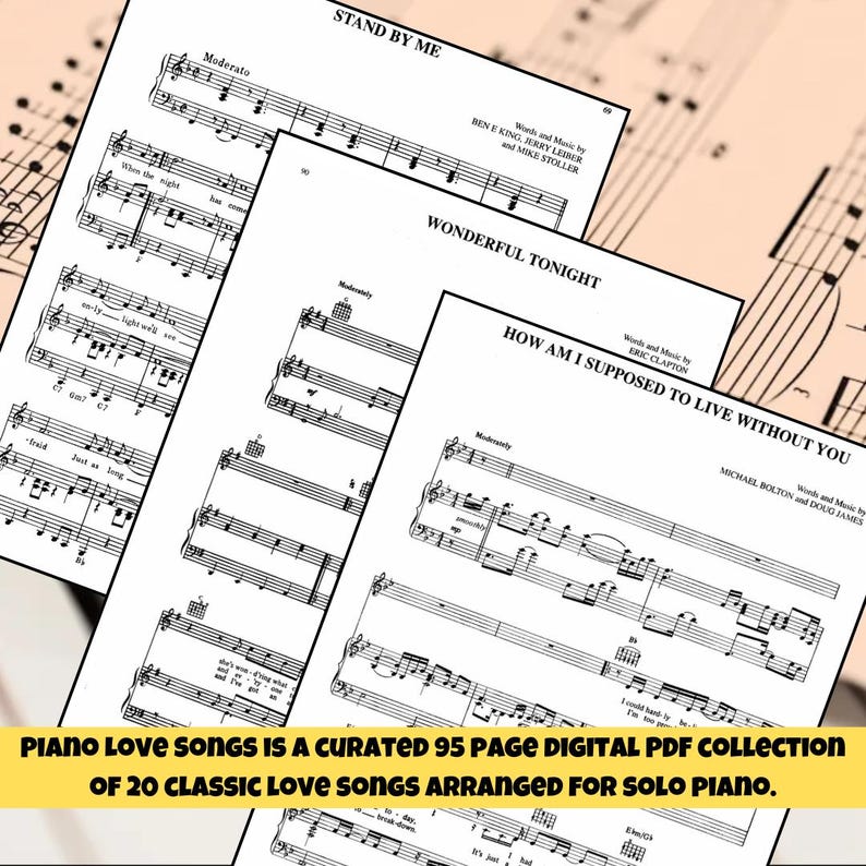 Piano Love Songs Sheet Music | 20 Classic Love Songs | 95 Page ...