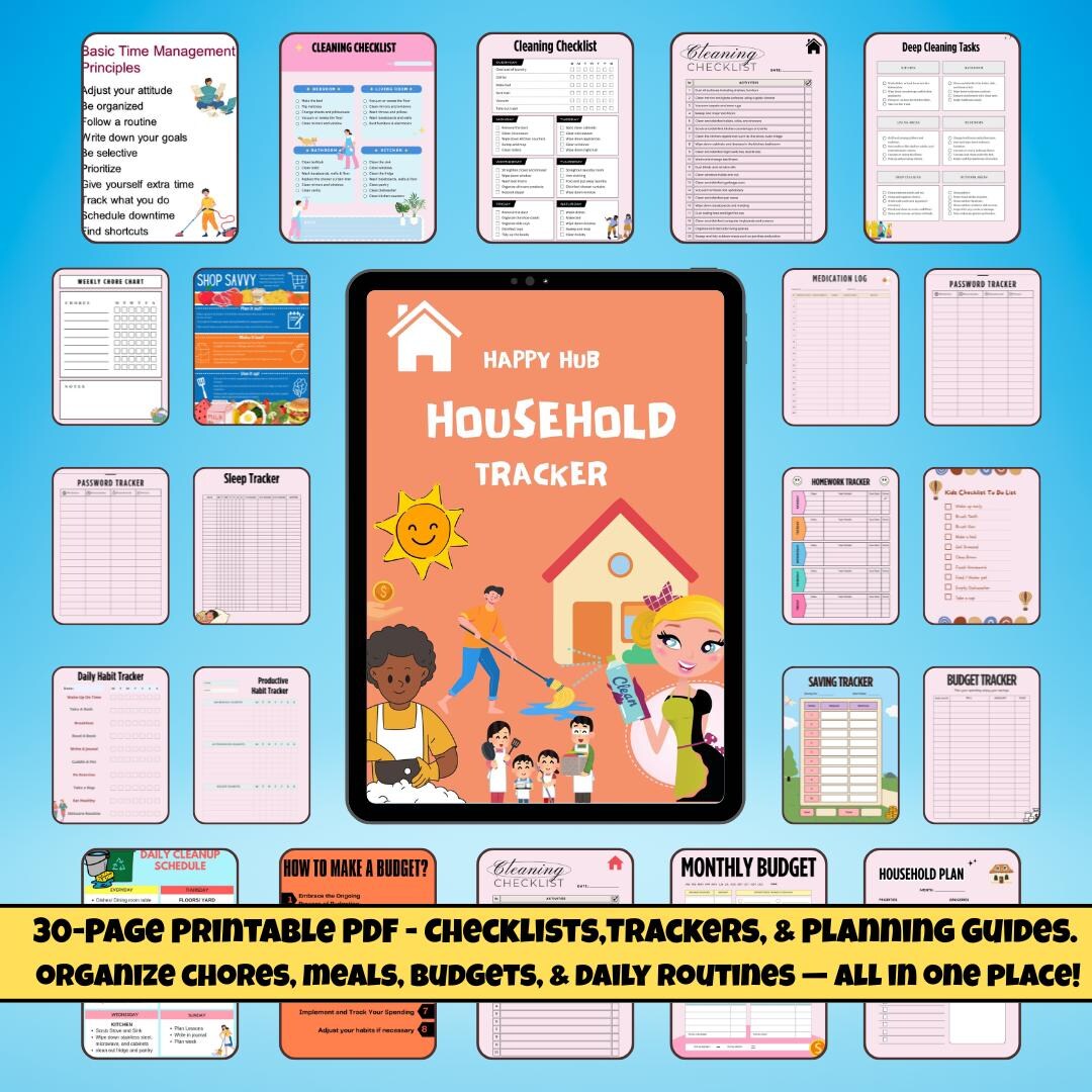 Household Planner Printable | Chores, Cleaning, Meal & Budget Tracker ...