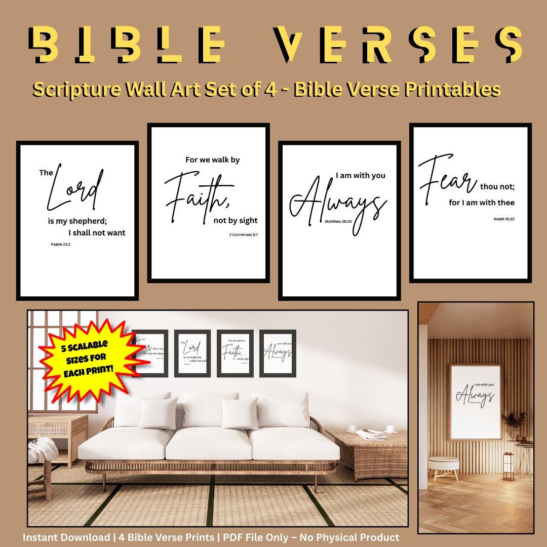 Scripture Wall Art Set of 4 | Bible Verse Printables | Digital Download ...