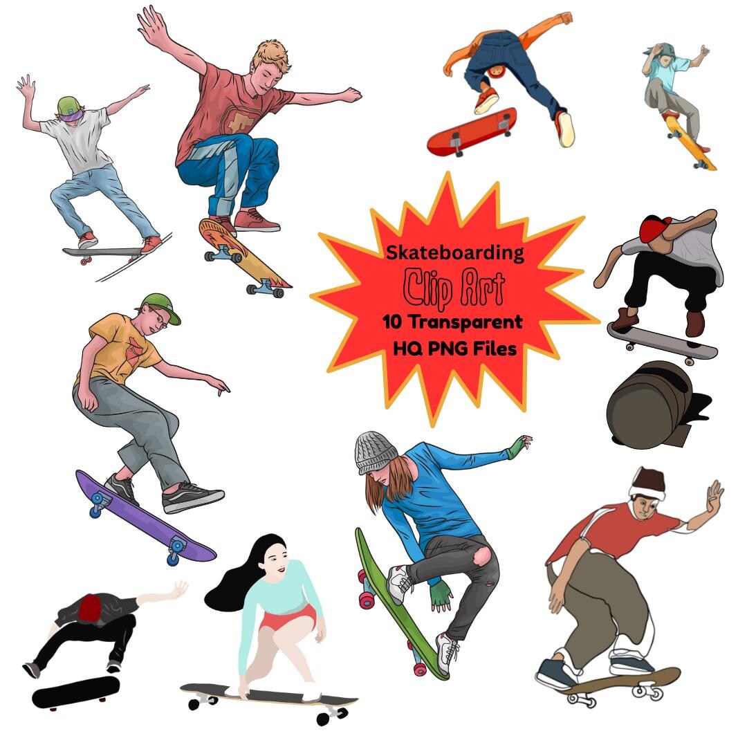 Skateboarding Clip Art Transparent PNG Bundle Clipart Bundle Stickers ...