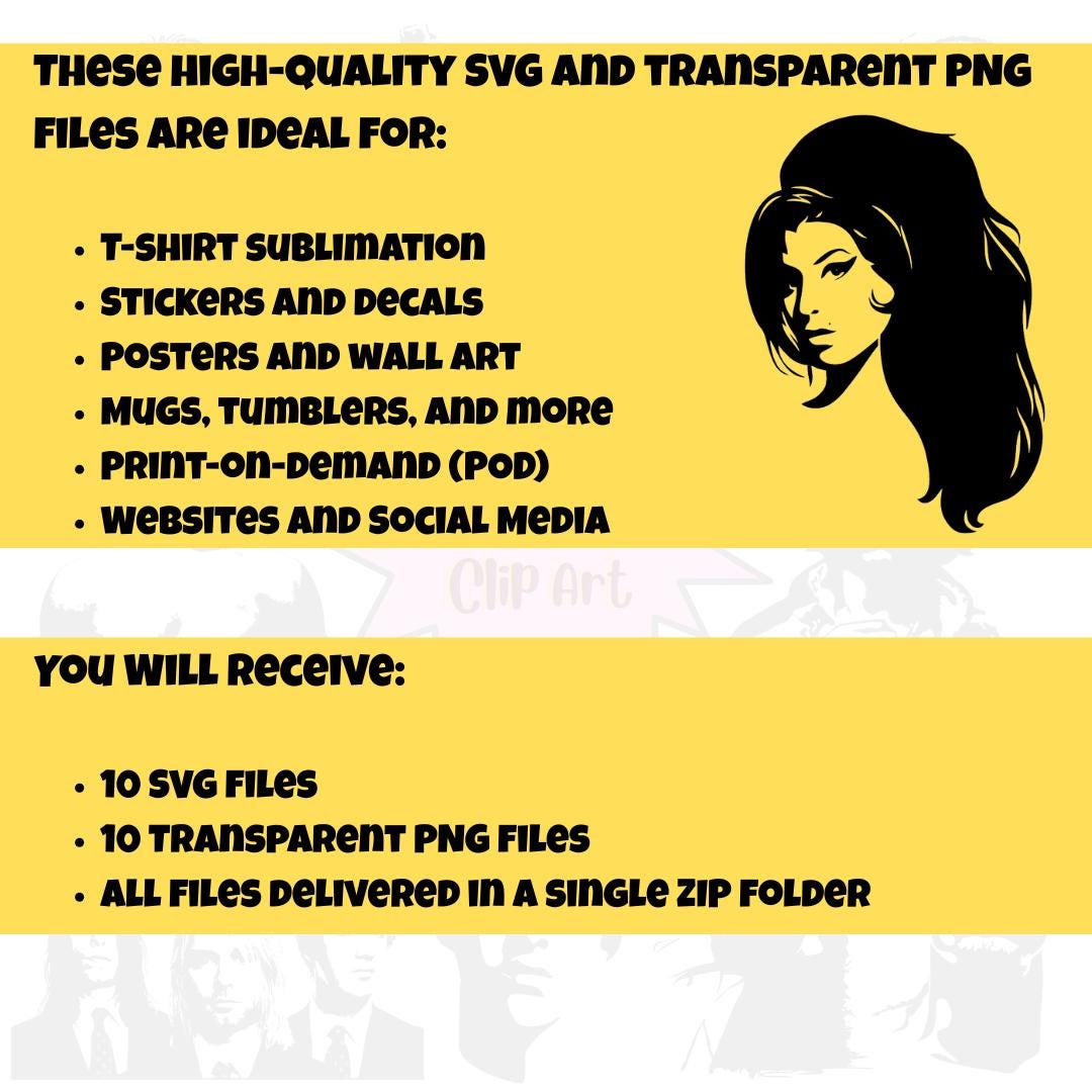 Celebrity SVG Clipart PNG | Music Icons Stencil | Sublimation Graphics ...