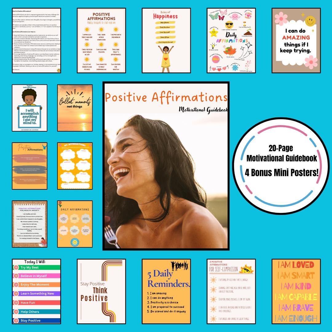 Positive Affirmations Printable Guide Motivational Guidebook Happiness ...