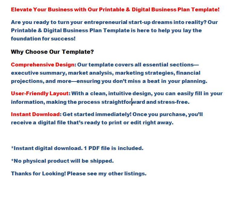 Startup Business Plan Template Printable Marketing Planner Small Biz ...