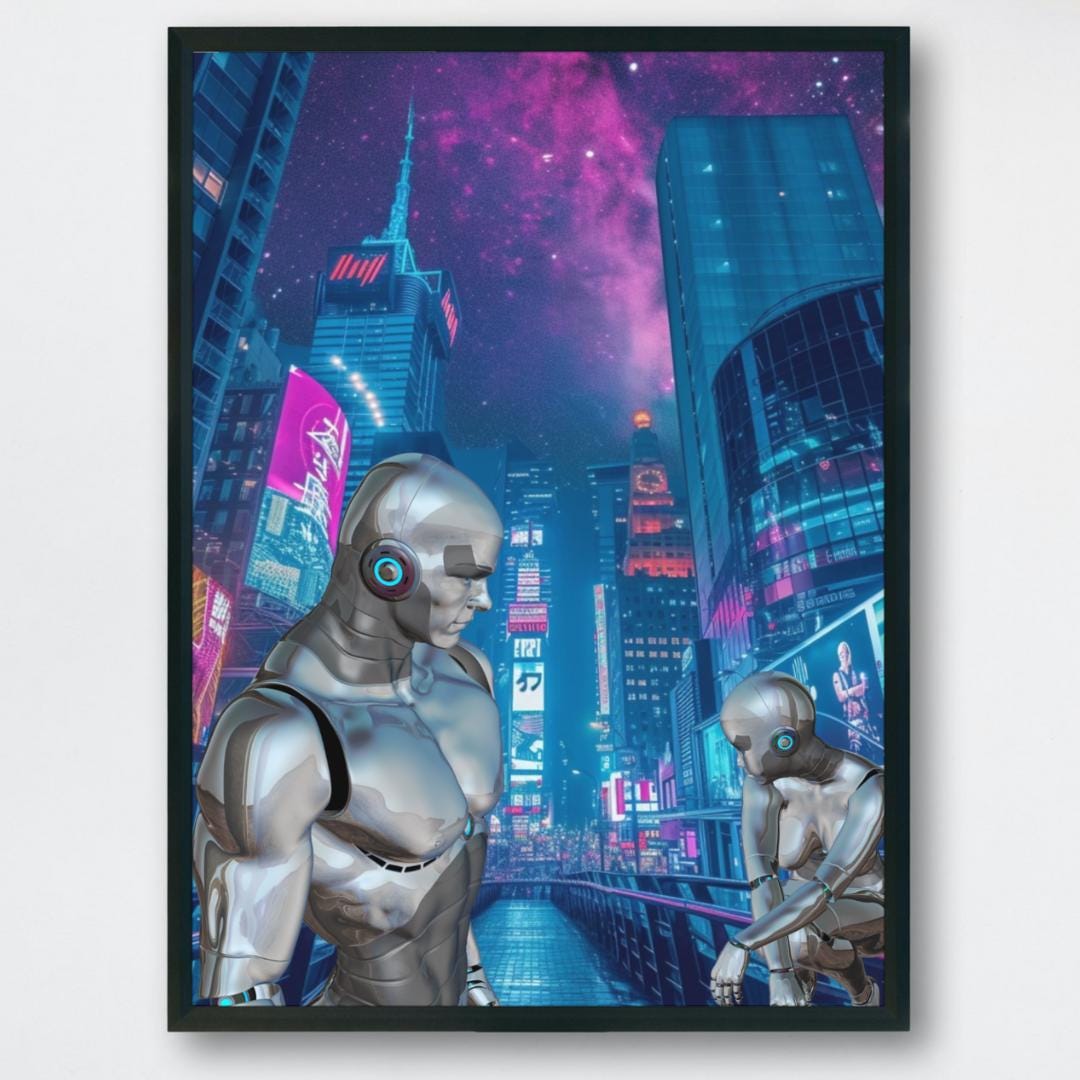 Printable Mini Poster Futuristic Digital Print Robot Dystopian Scene AI ...