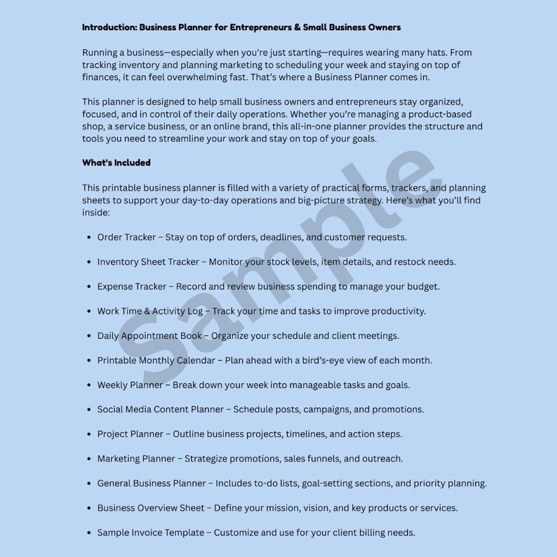 Business Planner Printable PDF | Business Plan Template | Small Biz ...