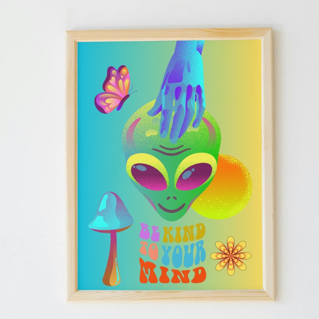 Printable Psychedelic Mini Poster Digital Print Alien Mushroom ...