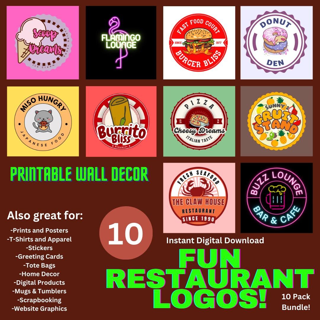 Printable Wall Art Decor Digital Product Logo Designs Restaurant Logos ...