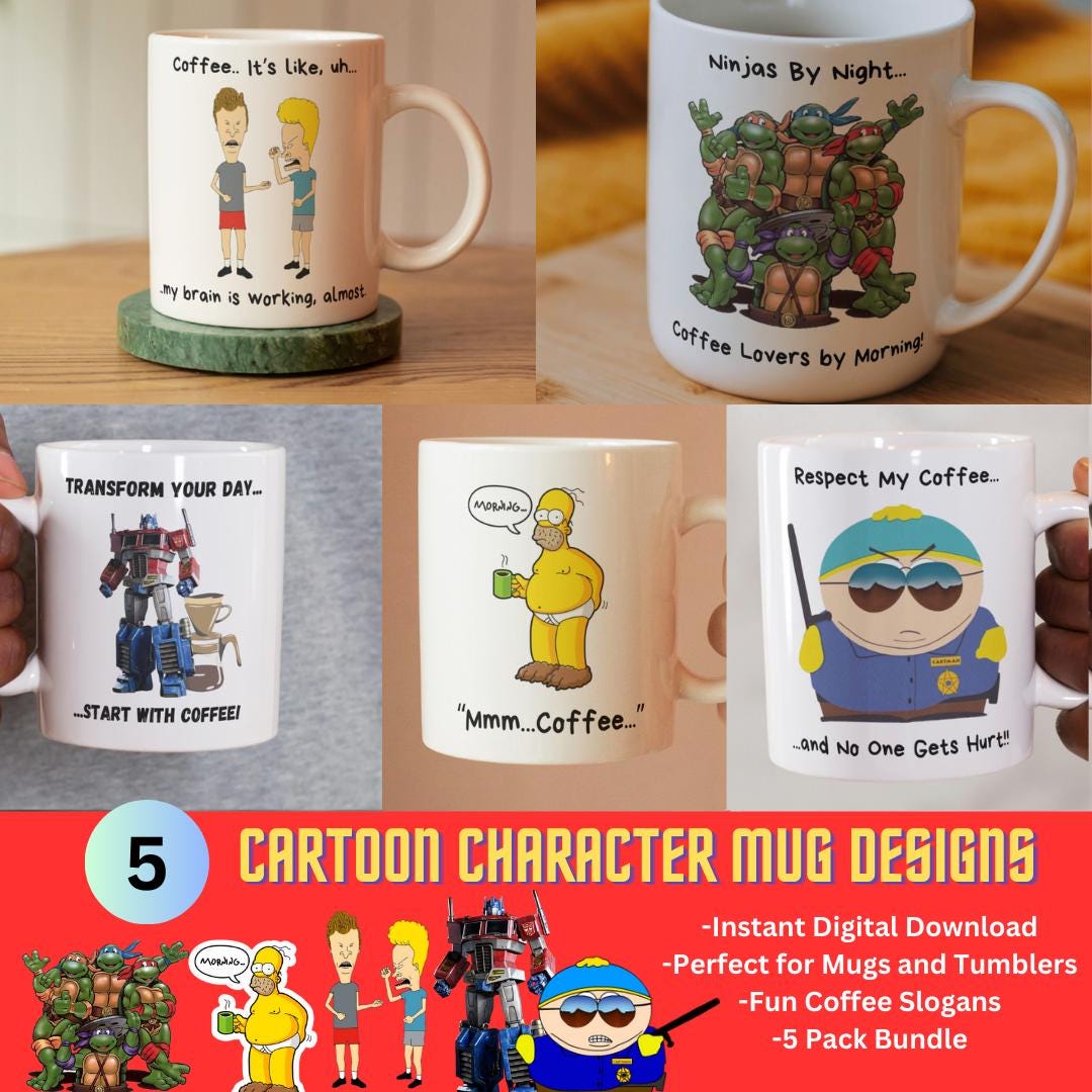 Cartoon Character Mug Designs Sublimation Funny Digital Coffee Mugs ...